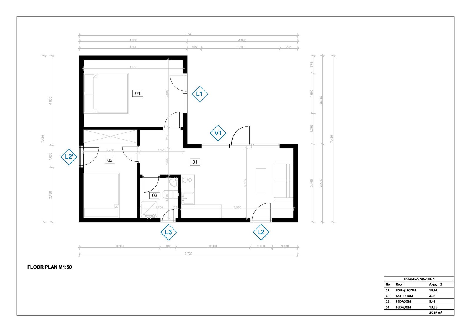 L-Shape Modular House Tiberius 45m² | SipHouse.ie