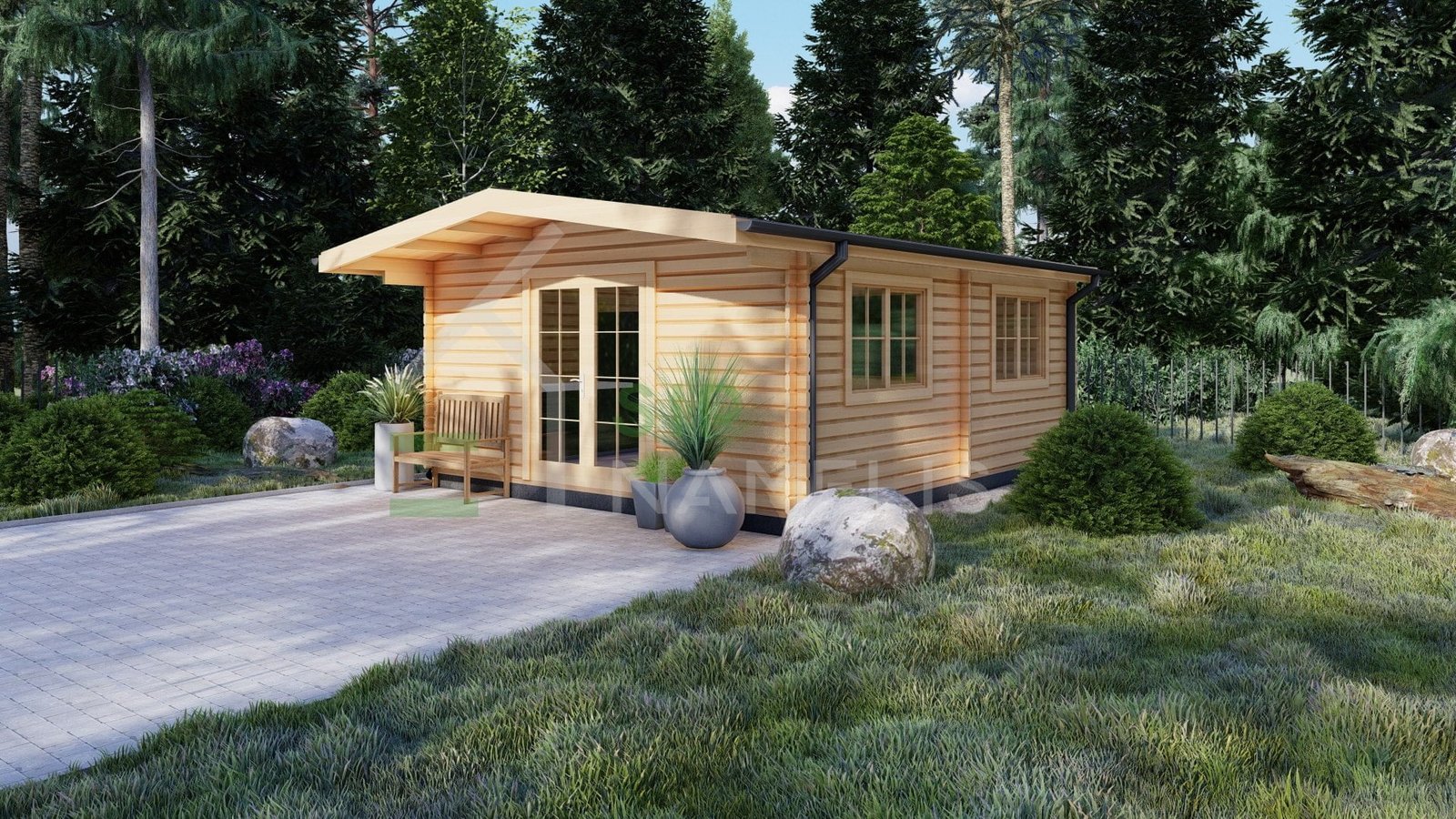 Prefab Summer House Perdiccas 44mm, 8.6×6, 35m² | SipHouse.ie