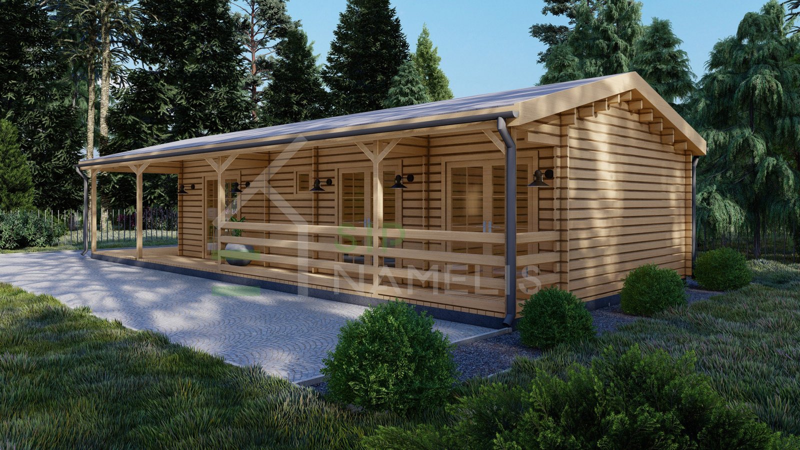 Residential Log House + Terrace Sophia 44mm, 14×6, 84m² | SipHouse.ie