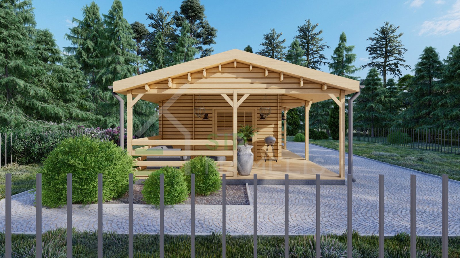 Residential Log House + Terrace Sophia 44mm, 14×6, 84m² | SipHouse.ie
