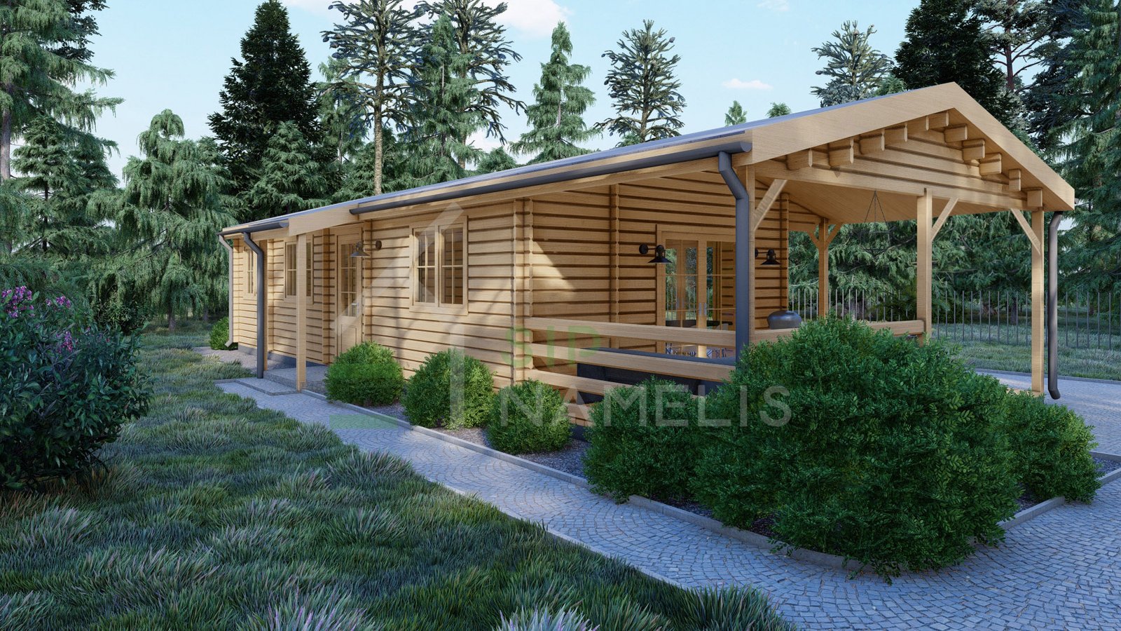 Residential Log House + Terrace Sophia 44mm, 14×6, 84m² | SipHouse.ie